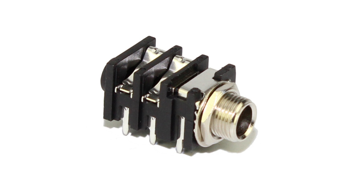 6.35mm 1/4" Stereo Insulated Switched Cylindrical Socket Jack PCB Pins