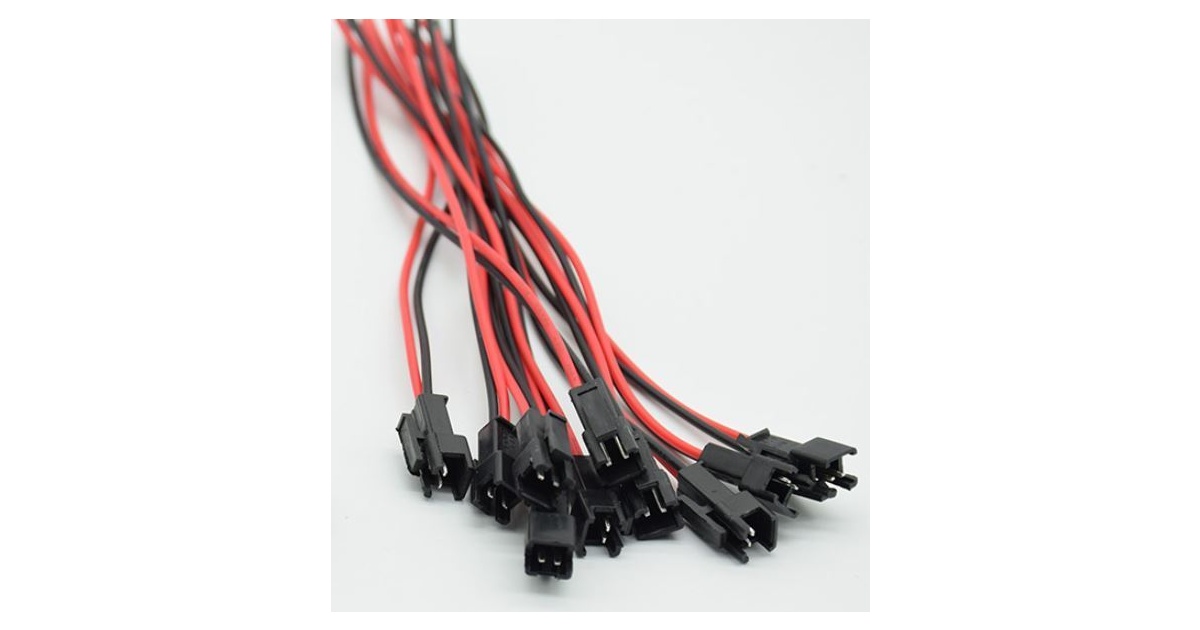 2 Pins Male JST LED Connectors Black Color 22AWG 150mm