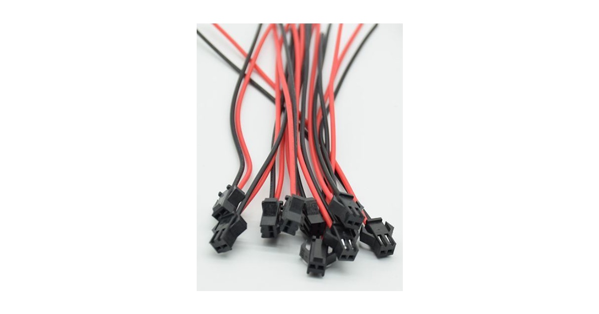 2 Pins Male JST LED Connectors Black Color 22AWG