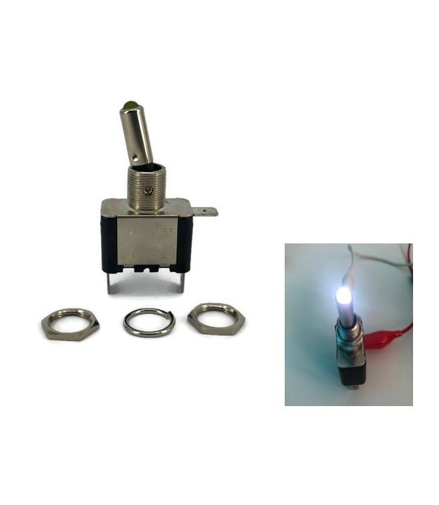 Toggle Switch Aircraft SPST On-Off 12V 20A White LED