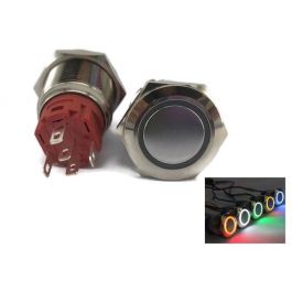illumination Red LED Ring Metal Waterproof Push Button Switch Latching 19mm